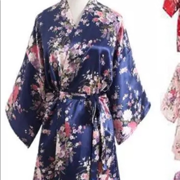 Intimates & Sleepwear | Nwt Silk Floral Robe Navy Blue | Poshmark